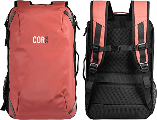 COR Surf Travel Backpack | Flight Approved Carry On Laptop Backpack with Secret Passport Pockets | The Island Hopper (38L, Lava Red)