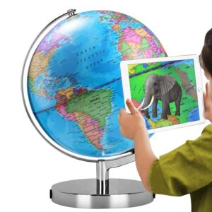 ar illuminated world globe for kids rewritable colorful easy-read high clear map globe, illuminates educational interactive globe stem toy, light up globe lamp, night light led decor