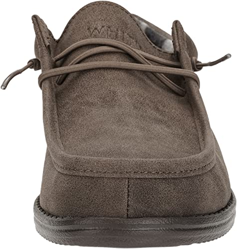 WHITIN Men's Slip on Loafers Suede Recycled Leather Boat Shoes Casual Deck Sneakers Size 13 Lightweight Winter Warm MOC Toe Walking Dark Brown 47