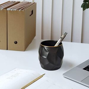 Ceramic Cute Pen Holder Stand Desk Pencil Cup Pot Organizer Makeup Brush Holders for Home Office, Black