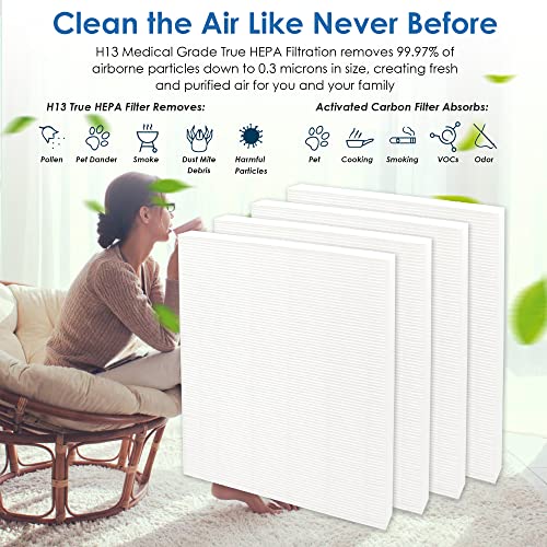 Flintar 115115 True HEPA Filter A, Compatible with Winix Air Purifier C535, 5300, 6300, P300, H13 Grade True HEPA Replacement Filters (4 HEPA Filters)