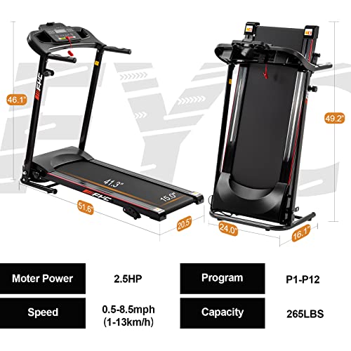 FYC Foldable Treadmill with Incline and Bluetooth, 2.5HP Electric Folding Treadmill Running Walking Machine for Home Gym, Max 265 LBS Weight Capacity