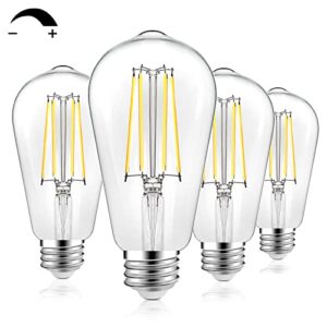 wihtu dimmable vintage led edison bulbs, 8w equivalent 100w, st64 antique led filament bulbs, led light bulbs with 95+ cri, warm white 2700k, 1200lumens, e26 medium base, clear glass, pack of 4