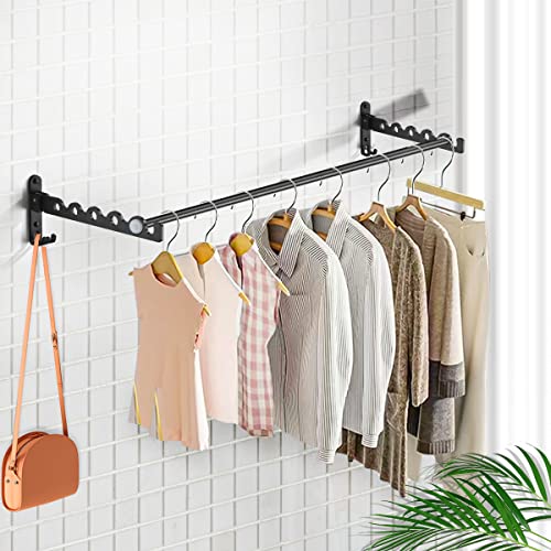 kuaguan Clothes Drying Rack Wall Mounted Drying Racks for Laundry Room Organization and Storage Clothes Rack，Aluminum Dryer Rack with Two Drying Rods for Hanging Wet and Dry Clothes