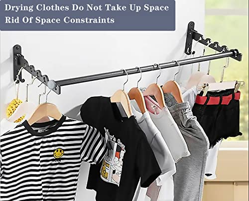 kuaguan Clothes Drying Rack Wall Mounted Drying Racks for Laundry Room Organization and Storage Clothes Rack，Aluminum Dryer Rack with Two Drying Rods for Hanging Wet and Dry Clothes