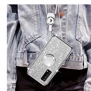 nancheng Case for TCL Stylus 5G (T779W), TCL Stylus 5G 2022 6.8" Case with Kickstand Lanyard Bumper Shockproof Full Body Protection Phone Case Cute Soft TPU Glitter Cover for Girls Women Men - Silver