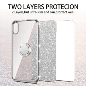 nancheng Case for TCL Stylus 5G (T779W), TCL Stylus 5G 2022 6.8" Case with Kickstand Lanyard Bumper Shockproof Full Body Protection Phone Case Cute Soft TPU Glitter Cover for Girls Women Men - Silver