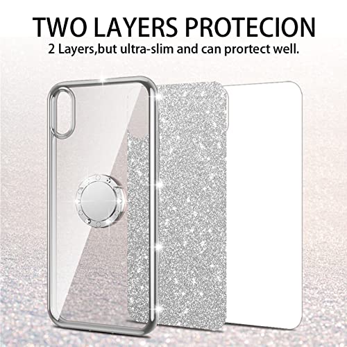 nancheng Case for TCL Stylus 5G (T779W), TCL Stylus 5G 2022 6.8" Case with Kickstand Lanyard Bumper Shockproof Full Body Protection Phone Case Cute Soft TPU Glitter Cover for Girls Women Men - Silver