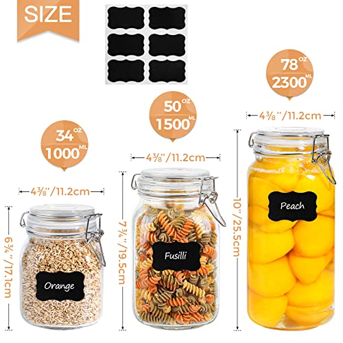 ComSaf Airtight Glass Canister Set of 3 with Lids 50oz Clear Food Storage Jars Square, Kitchen & Pantry Organization Food Storage Container for Canning, Sugar, Flour, Pasta, Candy, Cereal, Coffee