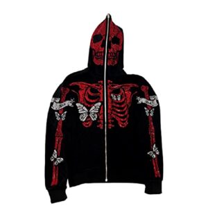 sunwittafy rhinestone full zip up hoodie over face oversized y2k jackets hooded sweatshirt vintage harajuku streetwear