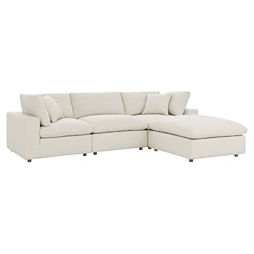 Modway Commix Down-Filled Overstuffed Upholstered 4-Piece Sectional Sofa in Light Beige