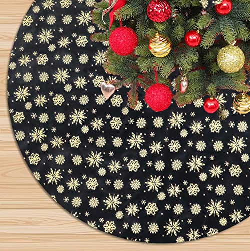 Black Tree Skirts Christmas Decorations 30 Inches Faux Fur Xmas Tree Skirt Rustic Tree Floor Mat Carpets with Snowflakes Small Halloween Tree Skirt for Tabletop Trees Xmas Tree Cover for All Occasions