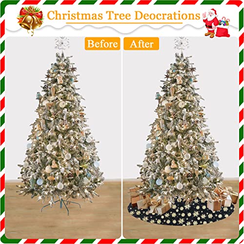 Black Tree Skirts Christmas Decorations 30 Inches Faux Fur Xmas Tree Skirt Rustic Tree Floor Mat Carpets with Snowflakes Small Halloween Tree Skirt for Tabletop Trees Xmas Tree Cover for All Occasions