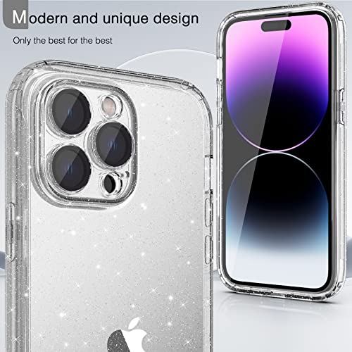 Switdo Compatible with iPhone 14 Pro Max Case Clear Glitter with Built-in Screen Protector&Camera Lens Protector,Full Body Protective Cover for Women Girls For iPhone 14 Pro Max 6.7 inch,Clear Glitter