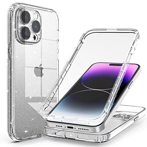 Switdo Compatible with iPhone 14 Pro Max Case Clear Glitter with Built-in Screen Protector&Camera Lens Protector,Full Body Protective Cover for Women Girls For iPhone 14 Pro Max 6.7 inch,Clear Glitter