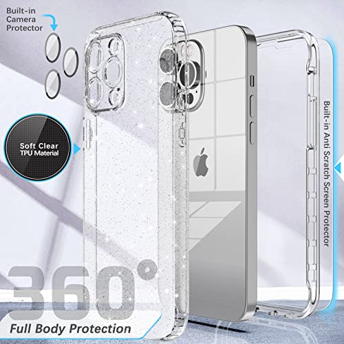 Switdo Compatible with iPhone 14 Pro Max Case Clear Glitter with Built-in Screen Protector&Camera Lens Protector,Full Body Protective Cover for Women Girls For iPhone 14 Pro Max 6.7 inch,Clear Glitter