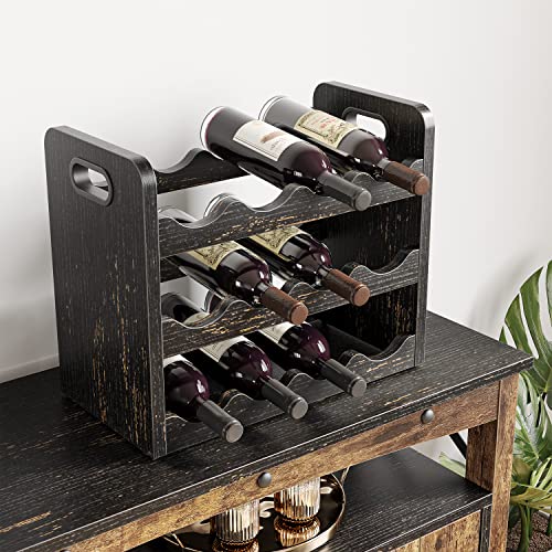 Bestier Wine Bar Cabinet with Detachable Wine Rack Insert, Farmhouse Coffee Bar Sideboard with LED Lights,Wood Entryway Console with Barn Door Rustic Brown