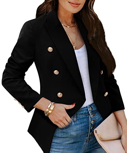 CRAZY GRID Womens Lapel Double Breasted Blazer Jackets Open Front Business Casual Suit Jacket Long Sleeve Dressy Blazer Ladies Work Office Blazer Black X-Large