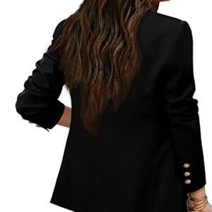 CRAZY GRID Womens Lapel Double Breasted Blazer Jackets Open Front Business Casual Suit Jacket Long Sleeve Dressy Blazer Ladies Work Office Blazer Black X-Large