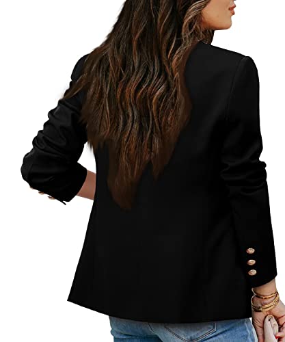 CRAZY GRID Womens Lapel Double Breasted Blazer Jackets Open Front Business Casual Suit Jacket Long Sleeve Dressy Blazer Ladies Work Office Blazer Black X-Large