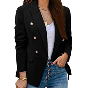 CRAZY GRID Womens Lapel Double Breasted Blazer Jackets Open Front Business Casual Suit Jacket Long Sleeve Dressy Blazer Ladies Work Office Blazer Black X-Large