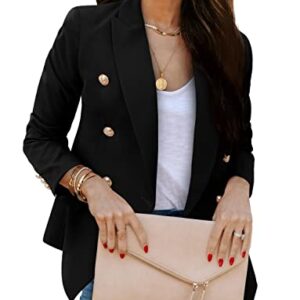 CRAZY GRID Womens Lapel Double Breasted Blazer Jackets Open Front Business Casual Suit Jacket Long Sleeve Dressy Blazer Ladies Work Office Blazer Black X-Large