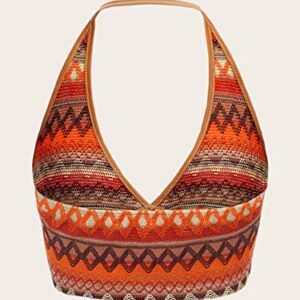 SOLY HUX Women's Boho Y2K Halter Top Chevron Print Backless Club Top Sexy Cami Crop Top for Women Boho Orange M