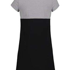 Calvin Klein Girls' Short Sleeve T-Shirt Dress, Pullover Style with Crew-Neck Neckline, Logo Detailing, Black Colorblock, 8-10