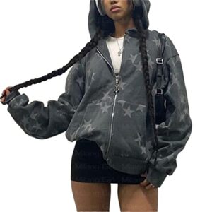 naranjaburbuja y2k zip up hoodies for teen girls aesthetic trendy oversized sweatshirt womens 2022 star graphic print jackets streetwear, s-xingxing star grey dark 000