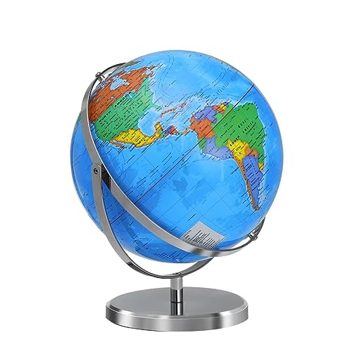 13" World Globe with Stand, 720° Swivels in All Directions, Stainless Steel Stand, Geographic/Decorative Desktop Decoration World Globe Map with Clear Text for Home, School, Office