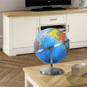 13" World Globe with Stand, 720° Swivels in All Directions, Stainless Steel Stand, Geographic/Decorative Desktop Decoration World Globe Map with Clear Text for Home, School, Office