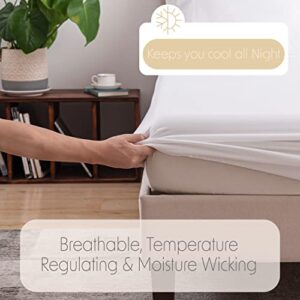 Split-King Eucalyptus Lyocell Bed Sheets, Hypoallergenic 100% Organic Tencel, Thermal Regulating and Moisture Wicking for Hot Sleepers, Superior to Bamboo Viscose. Extra Deep Pockets - White