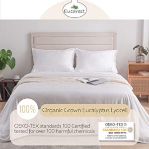 Split-King Eucalyptus Lyocell Bed Sheets, Hypoallergenic 100% Organic Tencel, Thermal Regulating and Moisture Wicking for Hot Sleepers, Superior to Bamboo Viscose. Extra Deep Pockets - White