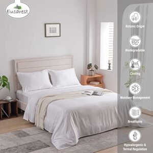 Split-King Eucalyptus Lyocell Bed Sheets, Hypoallergenic 100% Organic Tencel, Thermal Regulating and Moisture Wicking for Hot Sleepers, Superior to Bamboo Viscose. Extra Deep Pockets - White