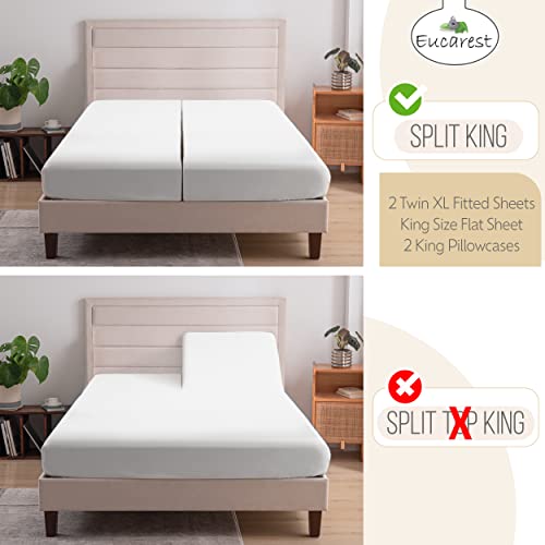 Split-King Eucalyptus Lyocell Bed Sheets, Hypoallergenic 100% Organic Tencel, Thermal Regulating and Moisture Wicking for Hot Sleepers, Superior to Bamboo Viscose. Extra Deep Pockets - White