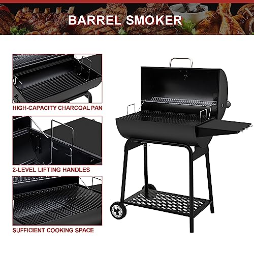 Royal Gourmet CC1830 30 Barrel Charcoal Grill with Side Table, 627 Square Inches, Outdoor Backyard, Patio and Parties, Black