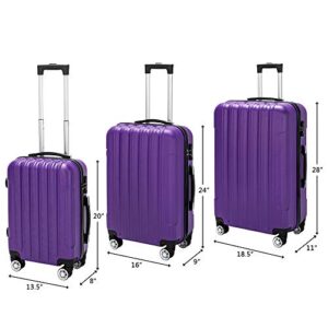 Karl home Luggage Set of 3 Hardside Carry on Suitcase Sets with Spinner Wheels & TSA lock, Portable Lightweight ABS Luggages for Travel, Business - Purple (20/24/28)