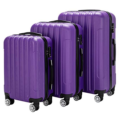 Karl home Luggage Set of 3 Hardside Carry on Suitcase Sets with Spinner Wheels & TSA lock, Portable Lightweight ABS Luggages for Travel, Business - Purple (20/24/28)