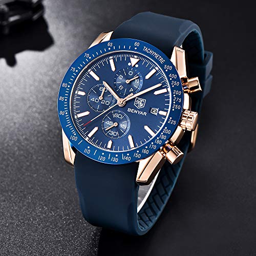 BENYAR Mens Watches Quartz Movement Chronograph Leather Strap Fashion Business Sport Design 30M Waterproof Scratch Resistant Elegant Gifts for Men