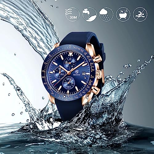 BENYAR Mens Watches Quartz Movement Chronograph Leather Strap Fashion Business Sport Design 30M Waterproof Scratch Resistant Elegant Gifts for Men