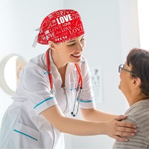 Lovely Acorn & Leaves Pattern Adjustable Scrub Cap Hat with Button, Working Hat Sweatband with Bow Hair Scrunchy