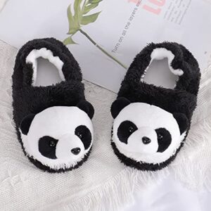 KAKU NANU Unisex-Child Kids Toddler Slippers Boys Girls Panda Comfy Critter Furry Shoes(11-12 Little Kid,Black)