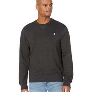 U.S. POLO ASSN. Long Sleeve Popover Crew Neck Fleece Sweatshirt Black Heather MD