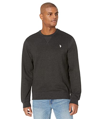 U.S. POLO ASSN. Long Sleeve Popover Crew Neck Fleece Sweatshirt Black Heather MD