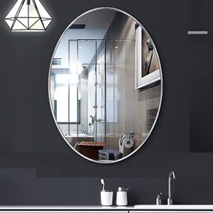 SCWF-GZ 20x30 Oval Mirror Round Full Length Wall Mounted Hanging or Against Wall Metal Frame Dressing Make-up Mirrors for Entryway Bedroom Bathroom Living Room 30 20 inch Silver