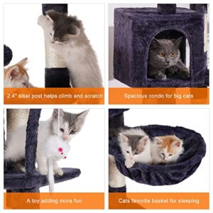 Heybly Cat Tree with Toy, Cat Tower condo for Indoor Cats, Cat House with Padded Plush Perch, Cozy Hammock and Sisal Scratching Posts, Smoky Gray HCT004SG