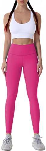 Sunzel Workout Leggings for Women, Squat Proof High Waisted Yoga Pants 4 Way Stretch, Buttery Soft, Hot Pink, Small