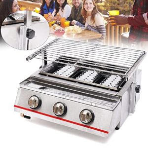 SNKOURIN 3 Burners Gas BBQ Grill,Portable Gas LPG Grill with 3 Independent Switches,Commercial Gas LPG Grill for Outdoor BBQ Benchtop Cooker Stainless Steel