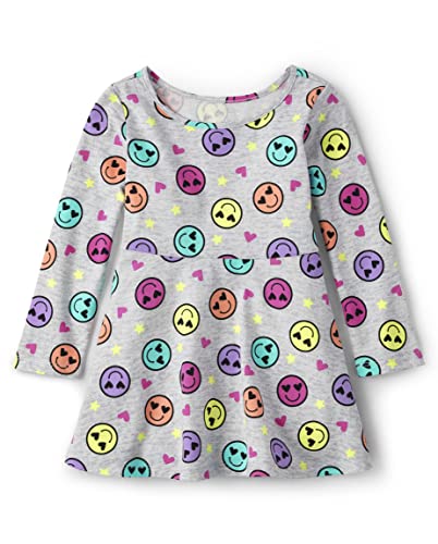 The Children's Place Baby Toddler Girls Long Sleeve Fashion Skater Dresses, H/T Lunar, 9-12 Months