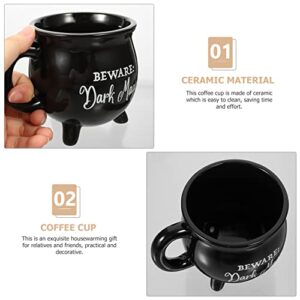 DOITOOL Black Cauldron Mug Coffee Ceramic Cauldron Halloween Decor Halloween Coffee Mug Gift for Halloween Theme Party Favor, Novelty Coffee Mug Cup